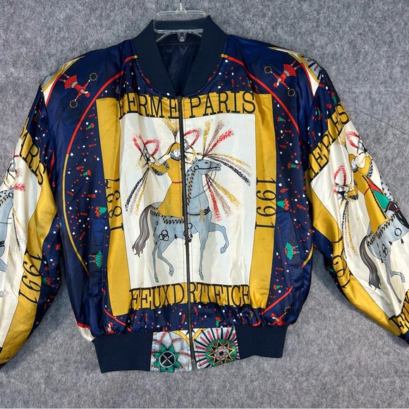 Hermes | Jackets & Coats | Vintage 991 Hermes Paris Silk Bomber Satin ...